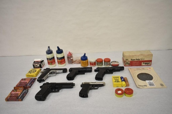 5 BB Gun Pistols and Assorted BB's, Pellets, Air Soft, and Targets ...