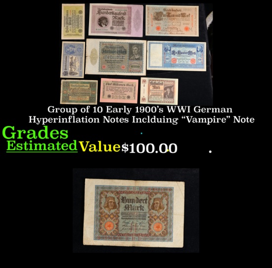 Group of 10 Early 1900's WWI German Hyperinflation Notes Inclduing ...