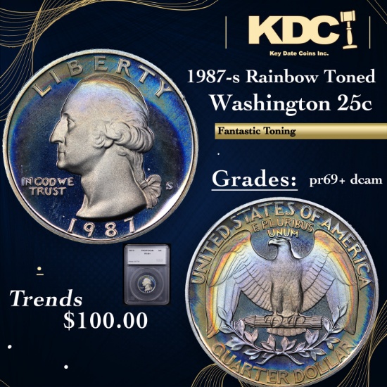 Proof 1987-s Washington Quarter Rainbow Toned 25c Graded pr69+ dcam By ...