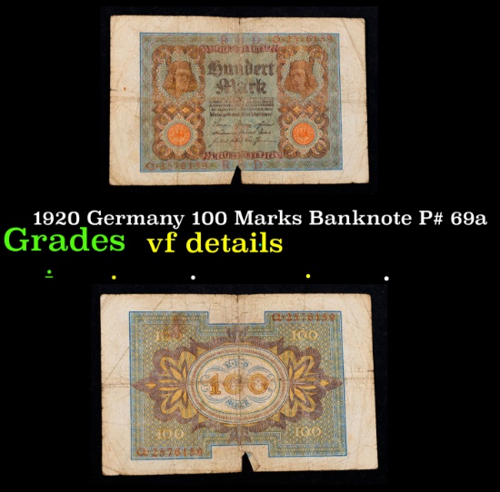 1920 Germany 100 Marks Banknote P# 69a Grades vf details | Coins ...