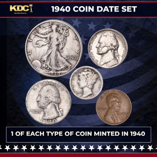 1940 5 Coin Date Set, 1 Of Each Type Of Coin Minted in 1940 | Coins ...