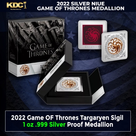 2022 Game OF Thrones Targaryen Sigil 1 oz .999 Silver Proof Medallion ...