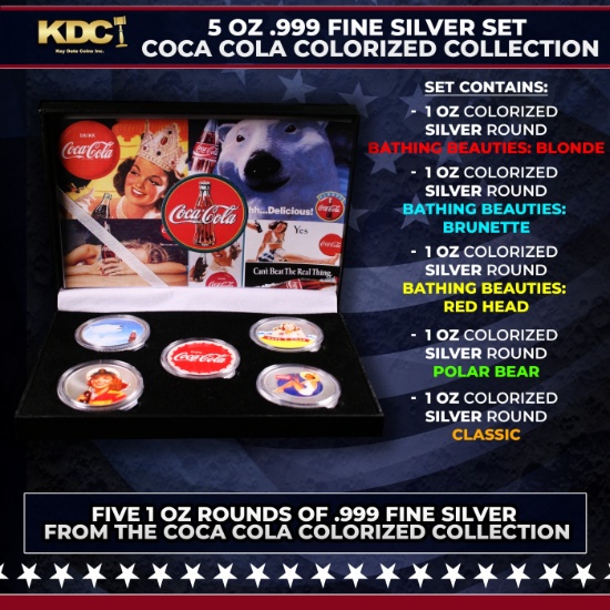 5 OZ .999 Fine Silver Set Coca Cola Colorized Collection | Coins ...