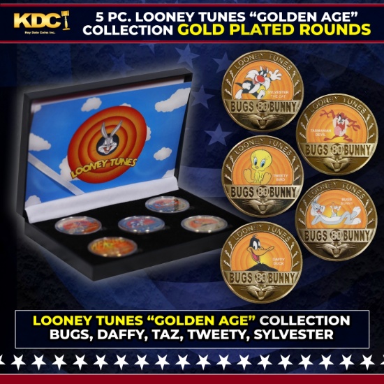 5 Coin "Golden Age" Looney Tunes Gold Plated Round Collection Bugs ...