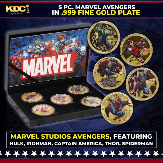 5 Coin Gold Plated Marvel Avengers Superhero Set Includes Hulk, Iron ...