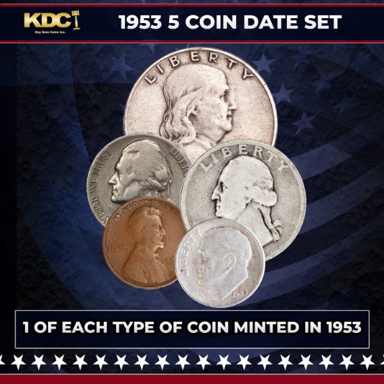 1953 5 Coin Date Set, 1 Of Each Type Of Coin Minted in 1953 | Coins ...