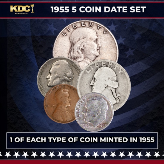 1955 5 Coin Date Set, 1 Of Each Type Of Coin Minted in 1955 | Coins ...