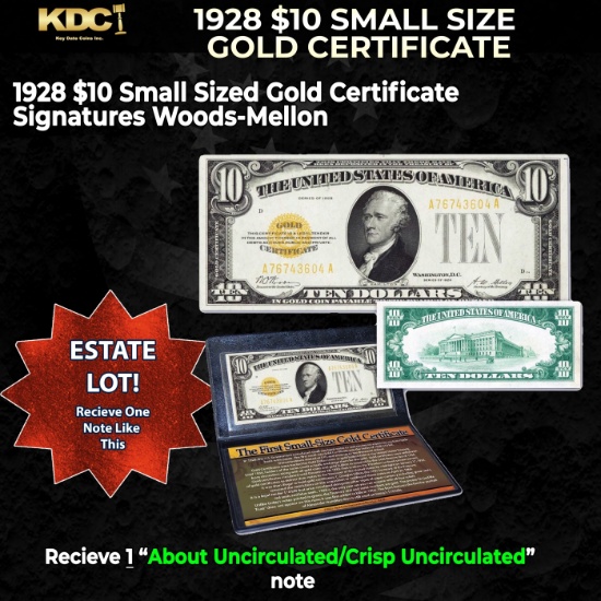 1x 1928 $10 Small Size Gold Certificate Grades AU/CU | Coins & Currency ...