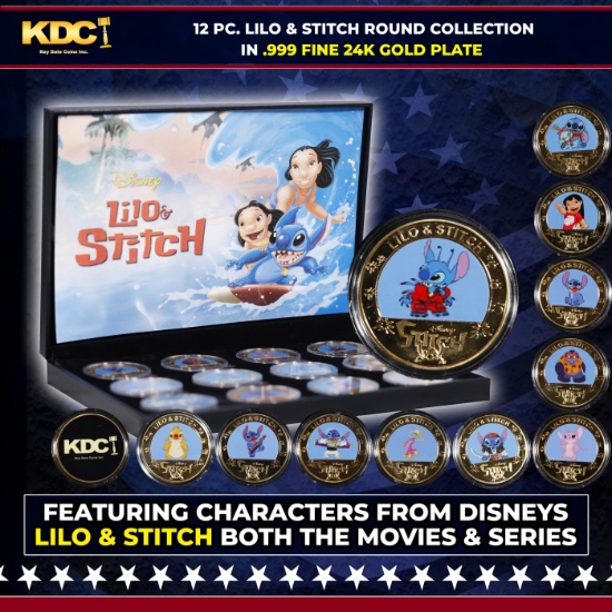 10 PC. Disney Lilo & Stitch Gold Plated Round Collection In Custom Box ...