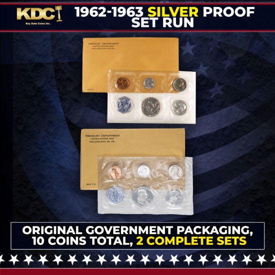 1962 & 1963 Silver Proof Sets 10 Coins In Original Government Packaging ...
