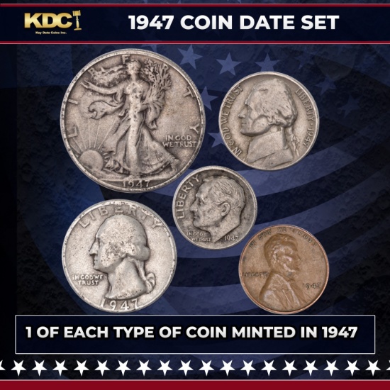 1947 5 Coin Date Set, 1 Of Each Type Of Coin Minted in 1947 | Coins ...