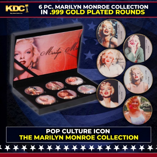 6 Coin Marilyn Monroe Gold Plated Round Collection #5 POP CULTURE ICON ...