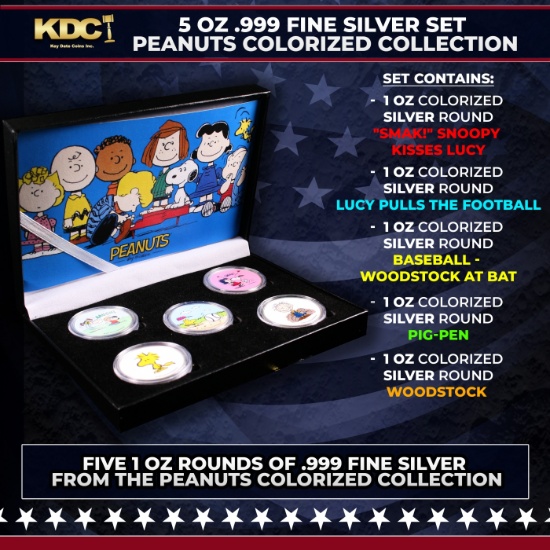 5 OZ .999 Fine Silver Set Peanuts Colorized Collection | Coins ...