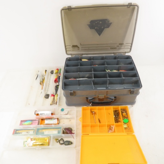 4 Plastic Tackle Boxes, Lures, Plano Over Under | Online Auctions ...