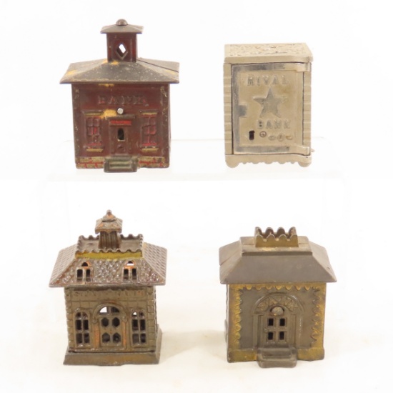 4 Cast Iron Vintage Building Coin Banks | Online Auctions | Proxibid