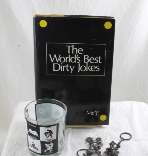 Adult Items 2 Key Chains, Glass, Dirty Joke Book | Online Auctions ...