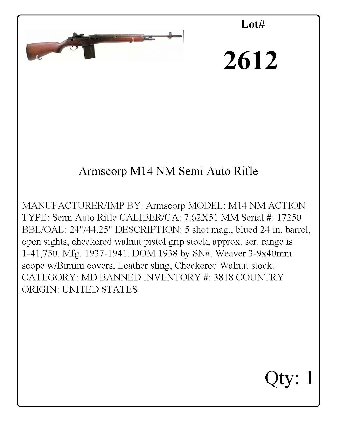 Armscorp M14 National Match SA Rifle. NO MD | Proxibid