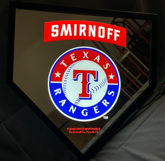 Smirnoff Texas Rangers Home Plate Bar Lighted Mirror | Art, Antiques ...