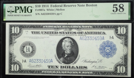 1914 $10 FRN Boston A62330459A Blue Seal PMG58 Nice | Coins & Currency ...