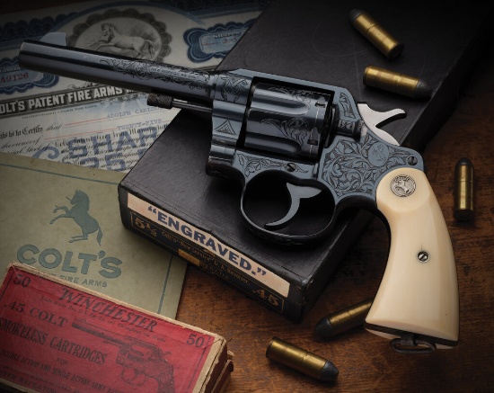 Engraved Colt New Service Revolver with Carved Ivory Grip | Guns & Military Artifacts Handguns ...