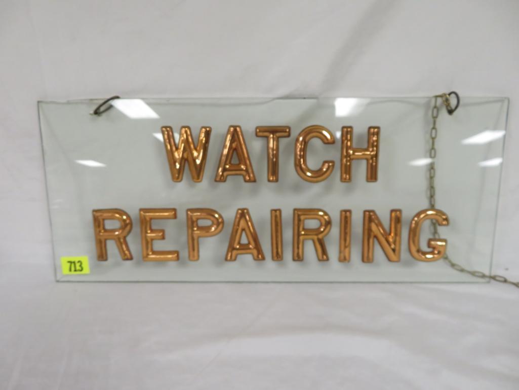 Vintage 10 x 24" Glass Watch Repair Sign | Proxibid