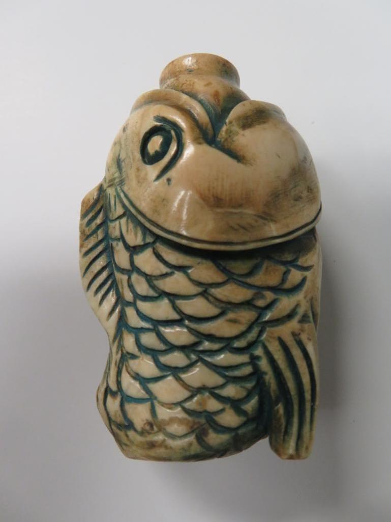 Beautiful Carved Ivory-Bone Koi Fish Snuff Bottle | Proxibid