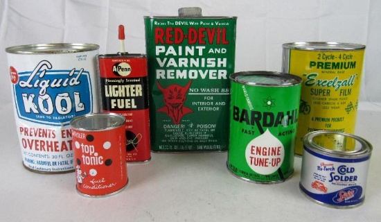 Grouping Vintage Metal Oil and Related Cans- Liquid Kool, Red-Devil ...