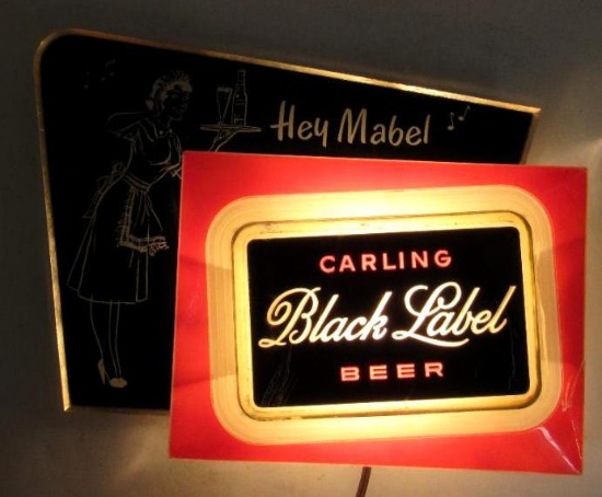 Vintage 1960's Carling Black Label "Hey Mabel" Lighted Bar Back sign ...