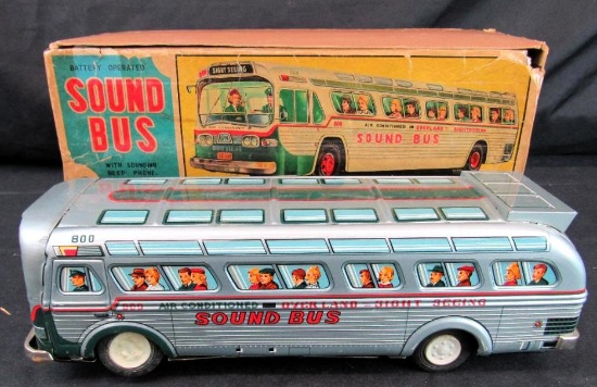 Excellent Antique Modern Toys Japan Tin Battery Op "Sound" Bus 14 ...