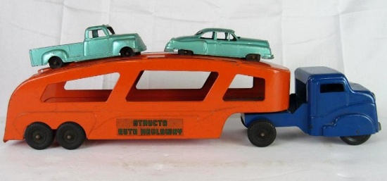Vintage 1950's Structo Pressed Steel Car Hauler w/ 2 Original Load Cars ...