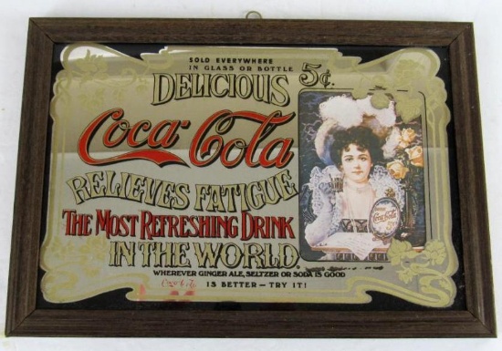 Vintage Coca Cola Delicious 5 Cent Bottles Reverse Glass Wall Mirror ...