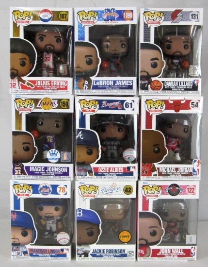 Lot (9) Sports Funko Pop Figures MIB. Jordan, LeBron, Jackie Robinson ...