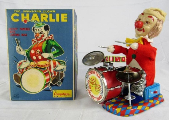 Antique Cragstan Japan Tin Battery Op Charlie the Drumming Clown | Art ...