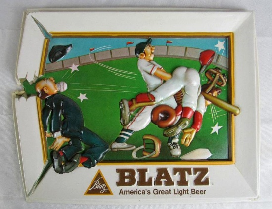 Vintage 1976 Dated Blatz Beer 3D Baseball Scene Vaccuform Plastic Sign ...
