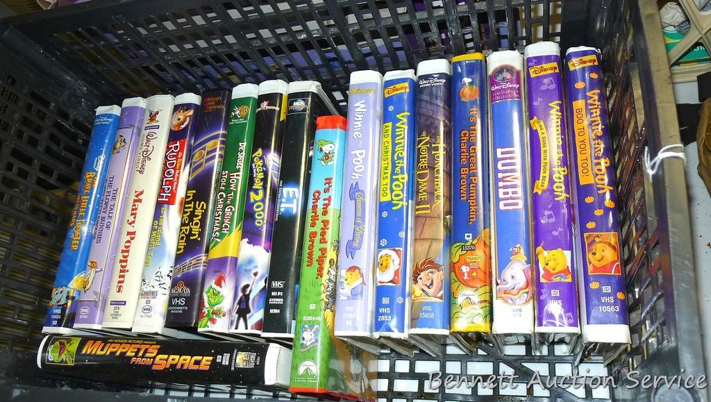 Plastic crate with VHS movies. Titles include | Proxibid