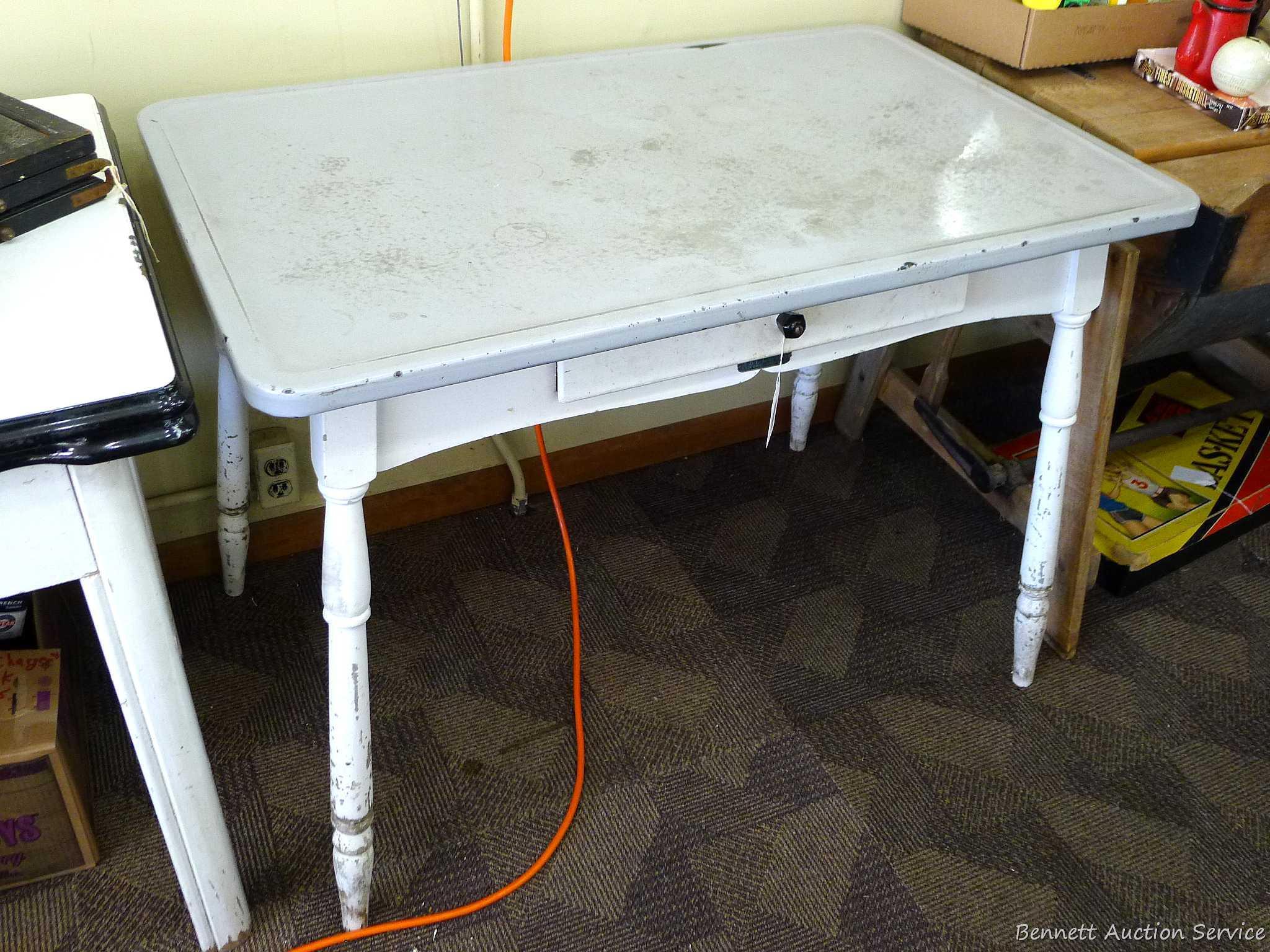 Wonderful enameled kitchen table by Sellers of | Proxibid