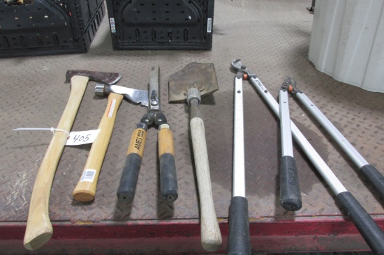 NEW SINGLE BLADE AXE, HEDGE TRIMMER, 2 STIHL PRUNERS, NEW HAMMER ...