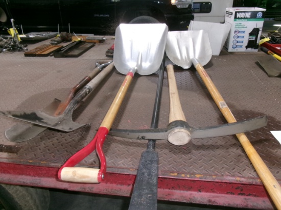 2-LONG HANDLE ALUMINUM SCOOPS, PICK, ICE CHIPPER, SPADE, & SHOVEL ...