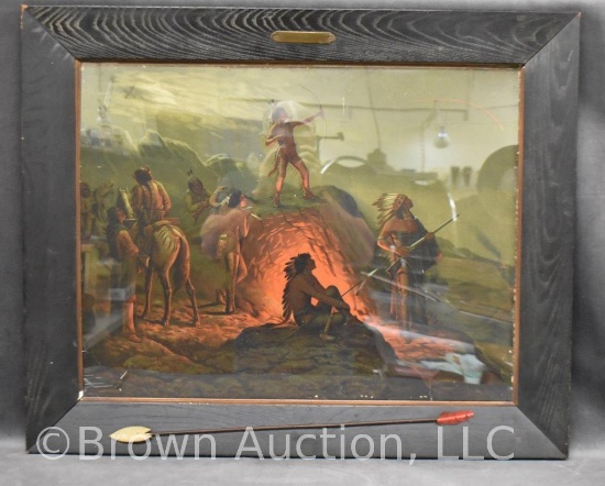Native American print - night scene of Indians on alert backlit by camp ...