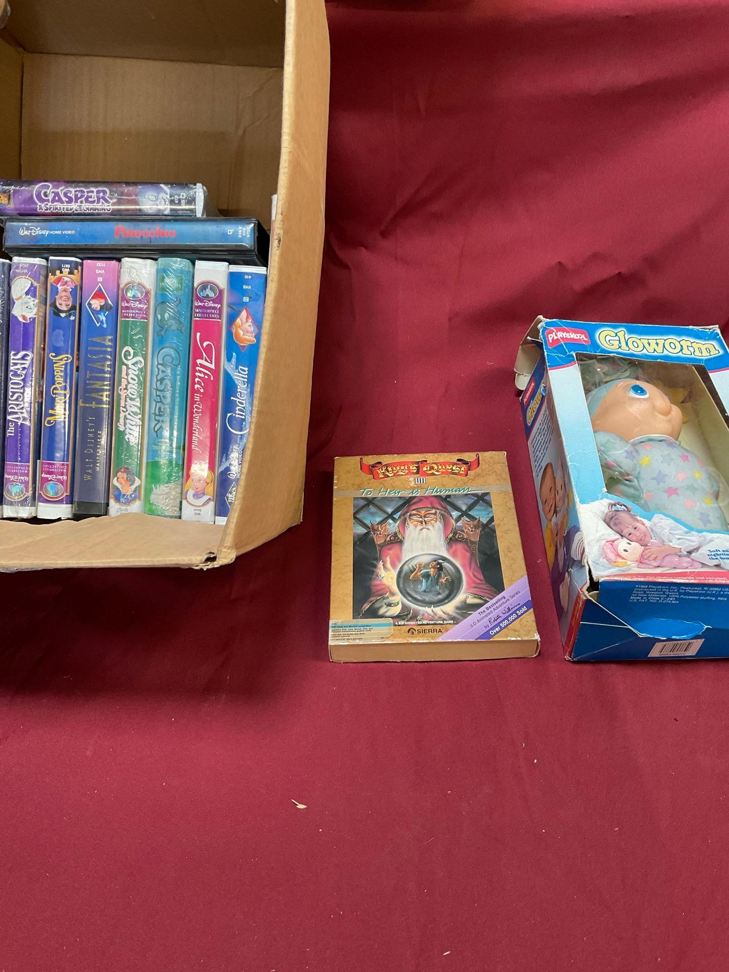 Childrens VHS tapes, Gloworm doll & Kings Quest. | Proxibid