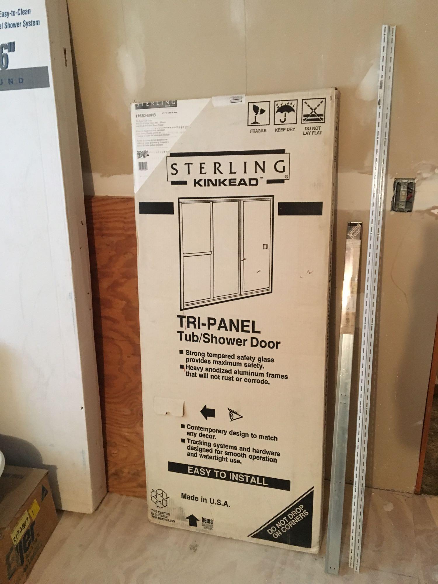 Group of troy panel tub and shower door, shelf | Proxibid