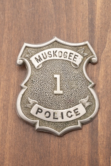 Large vintage Shield Badge marked "Muskogee 1 Police". Nice old badge ...