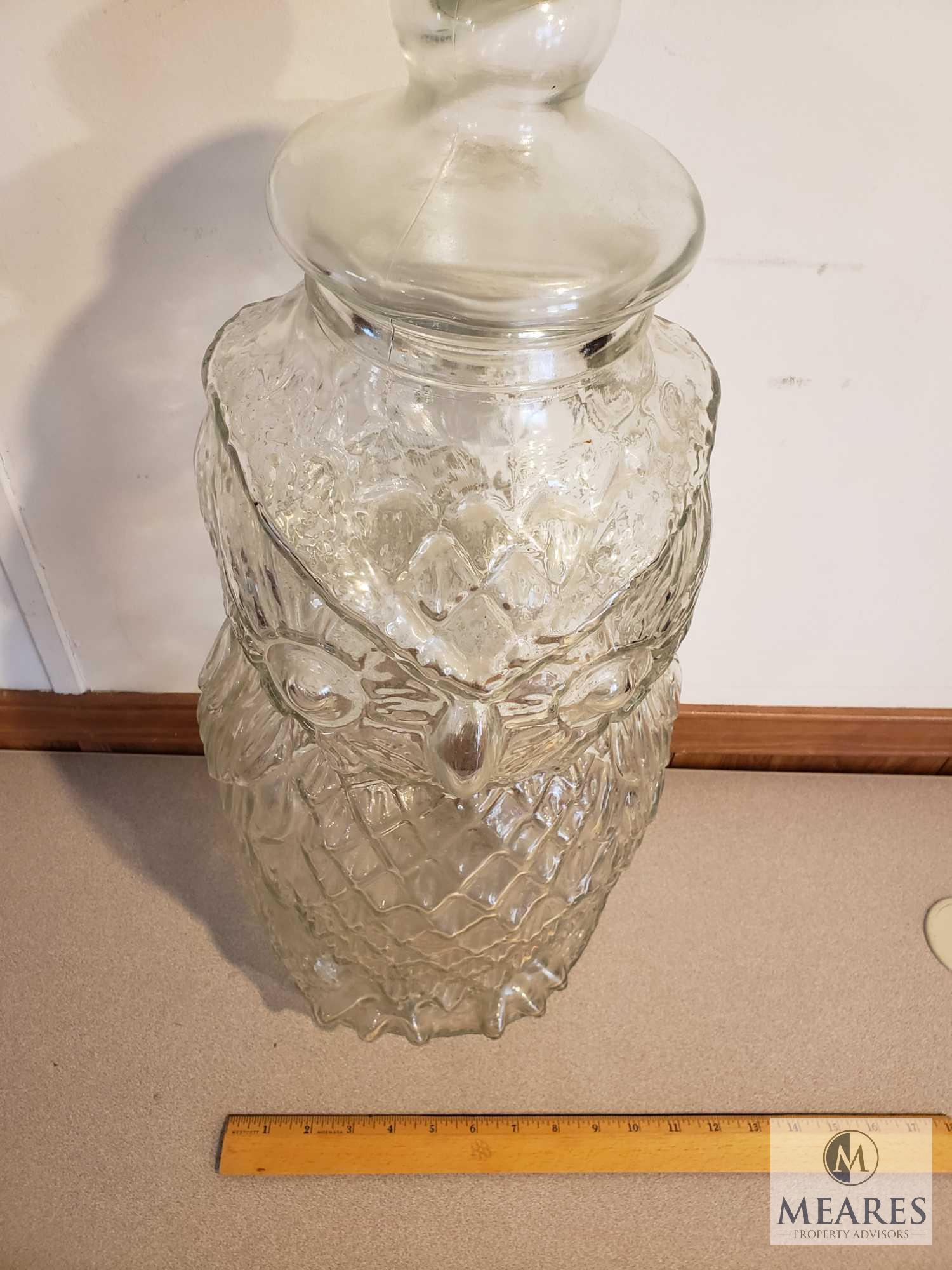 Vintage Clear Glass Owl Jar