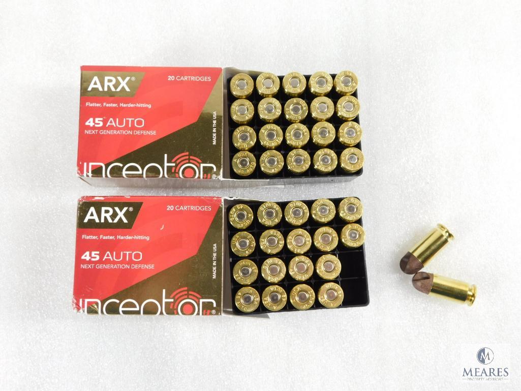 Two Boxes of Inceptor .45 ACP 118 Grain ARX Ammo | Proxibid