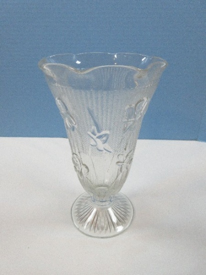 Jeannette Depression Glass Clear Iris & Herringbone Pattern 9" Footed ...
