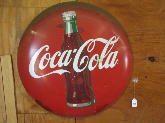 Collectors Coca-Cola Red Button 24" Disc Advertising Sign w/Bottle Logo ...