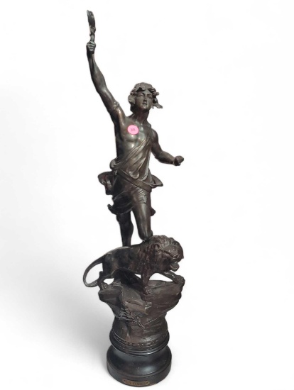 (LR) FRENCH ART NOUVEAU SPELTER "LA FORCE" FIGURAL STATUE. Circa 1890 ...