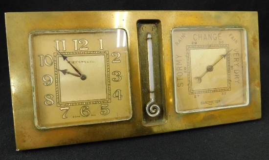 Tiffany and Company - Bronze / Brass Wind Up Desk Clock / Barometer - 3 ...