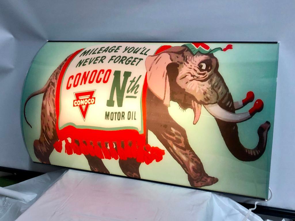 Conoco Motor Oil Lighted Curved Sign w/ | Proxibid