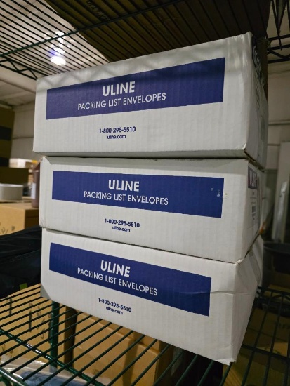 (3) Boxes of Uline 5.5" x 10" Super Stick Packing List Envelopes S ...